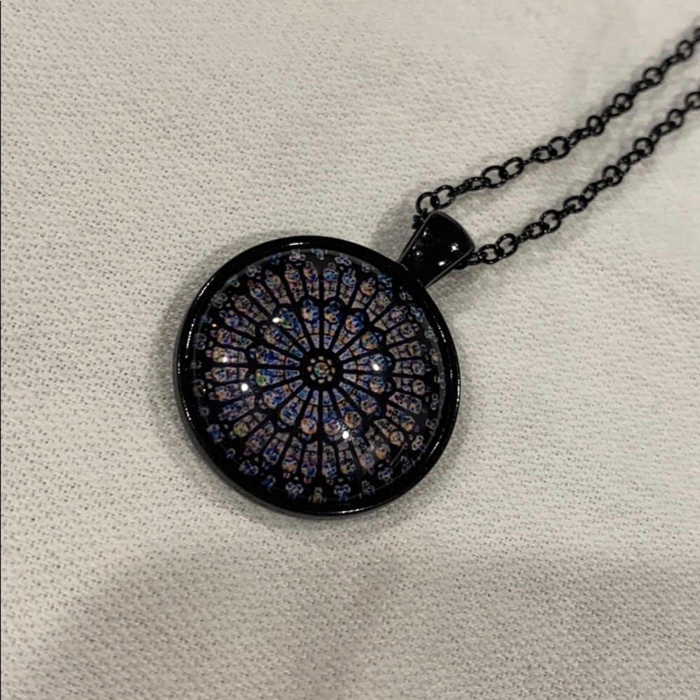 Notredame Cathedral Stained Glass Window Necklace - Gem